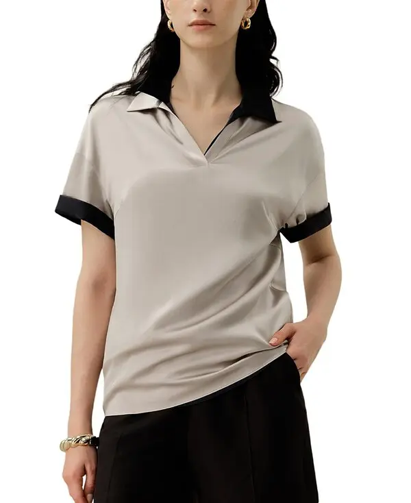 Lilysilk Washable Silk Charmeuse Polo Top