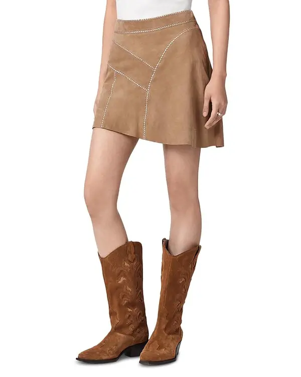 ALLSAINTS Clara Suede Mini Skirt - Sand Brown