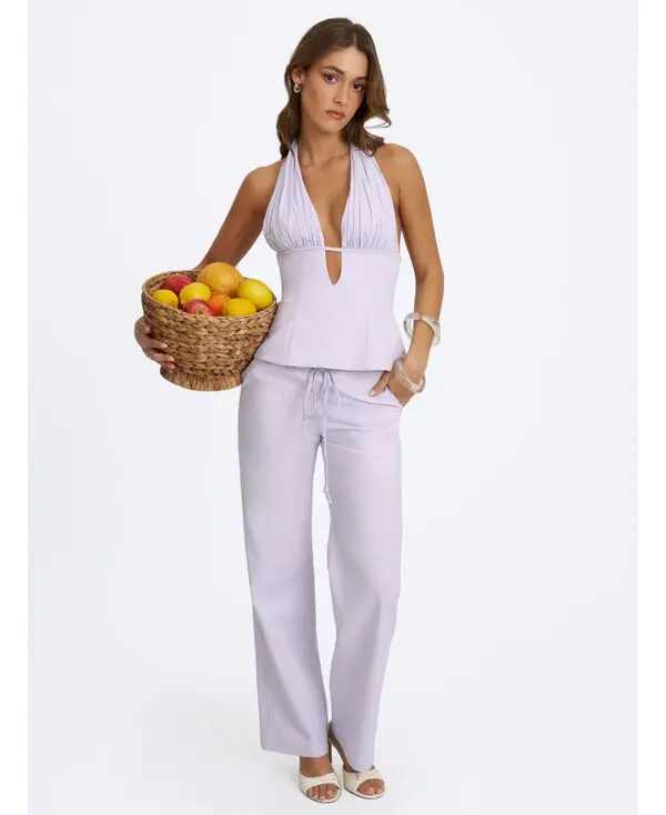 MISS CIRCLE NEW YORK Laureen Linen Straight Pants