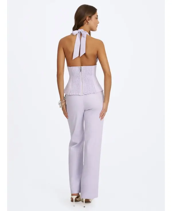 MISS CIRCLE NEW YORK Quinzella Linen Plunging Halter V Neck Top