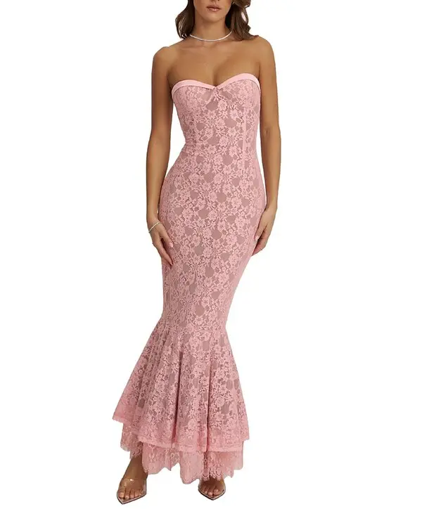 MISS CIRCLE NEW YORK Rosalyn Lace Sweetheart Maxi Mermaid Dress - Pink