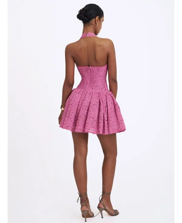 MISS CIRCLE NEW YORK Karla Lace Halterneck Mini Dress - Magenta