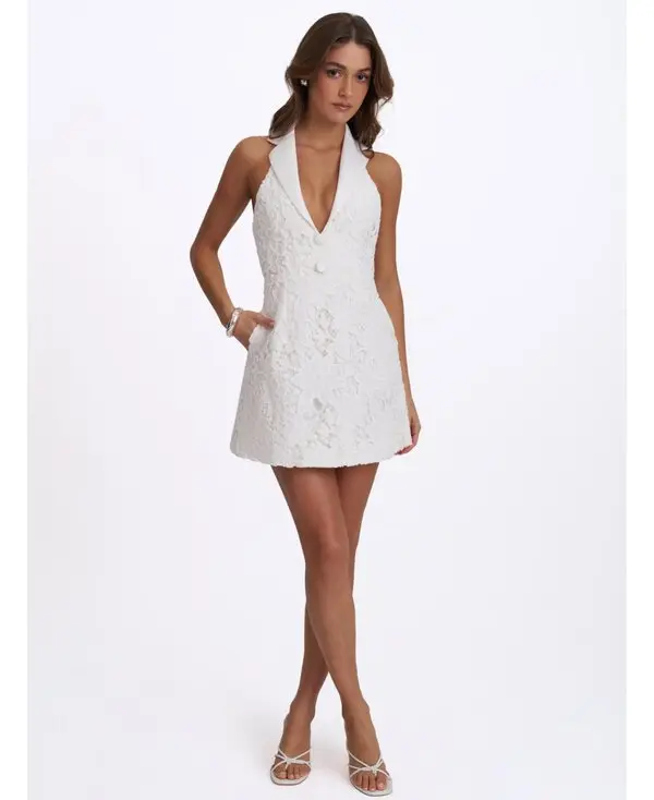 MISS CIRCLE NEW YORK Ignacia Cotton Lace Halter A-line Mini Dress