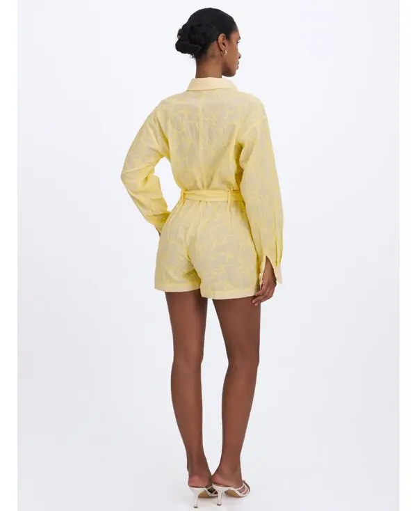 MISS CIRCLE NEW YORK Malou Embroidered Poplin Belted Shirt Romper