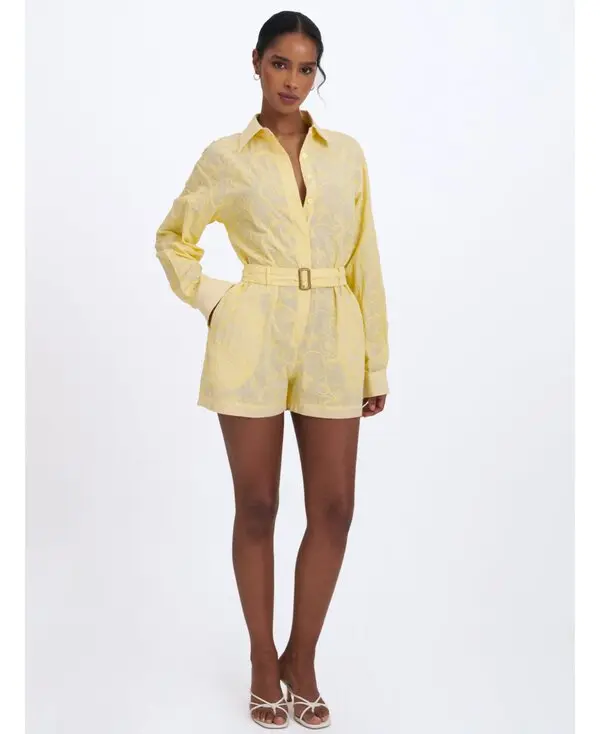 MISS CIRCLE NEW YORK Malou Embroidered Poplin Belted Shirt Romper