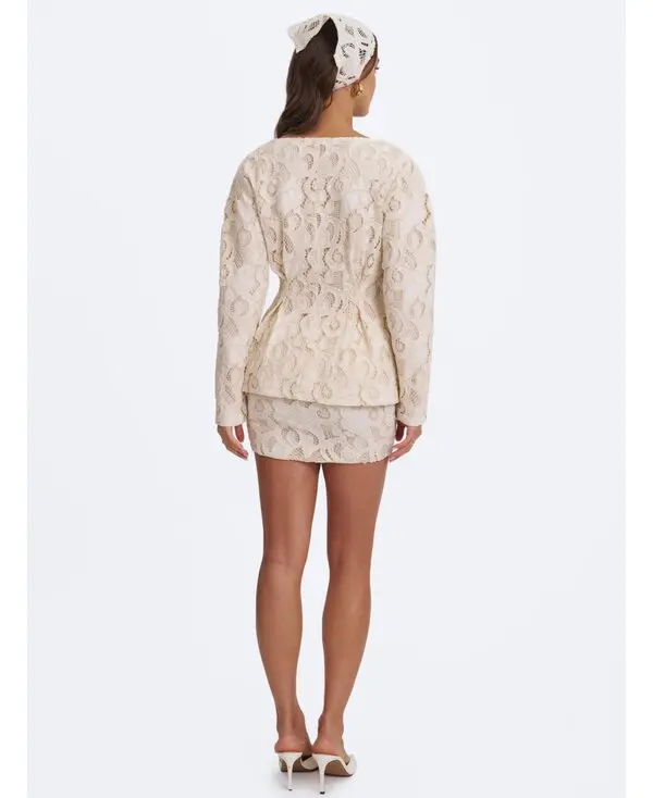 MISS CIRCLE NEW YORK Wenley Cotton Lace Puff Sleeve Cinched Top