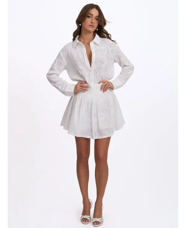 MISS CIRCLE NEW YORK Quintina Embroidered Cotton Gauze Button-down Shirt