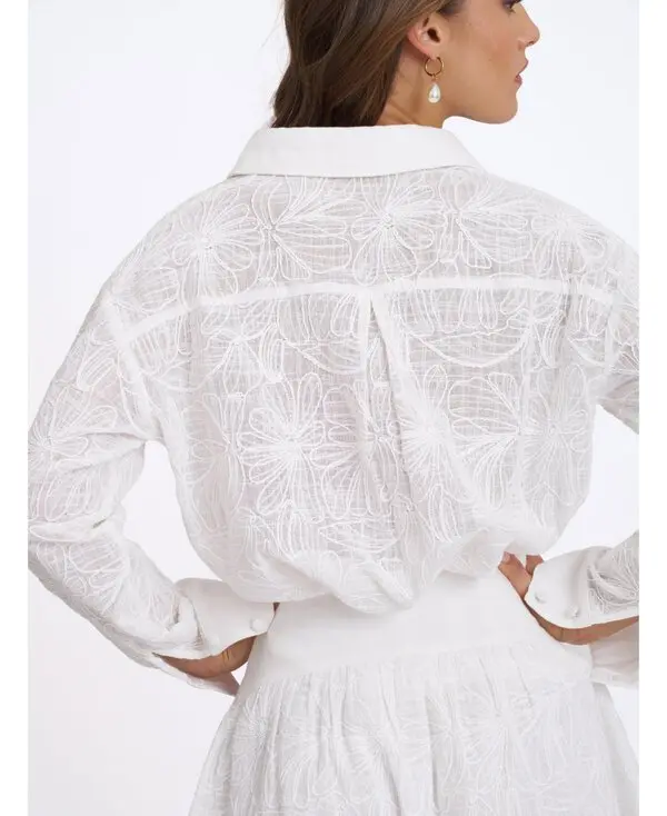 MISS CIRCLE NEW YORK Quintina Embroidered Cotton Gauze Button-down Shirt