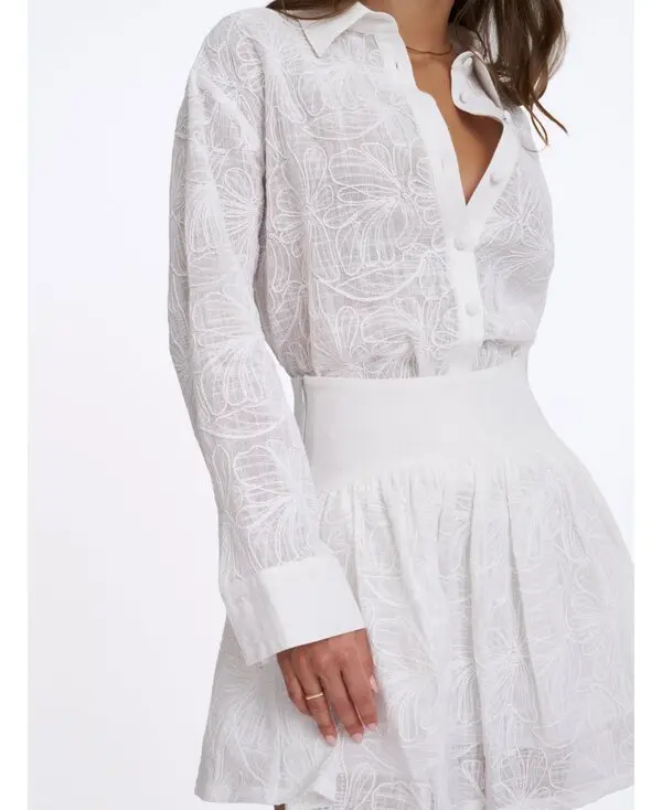MISS CIRCLE NEW YORK Quintina Embroidered Cotton Gauze Button-down Shirt
