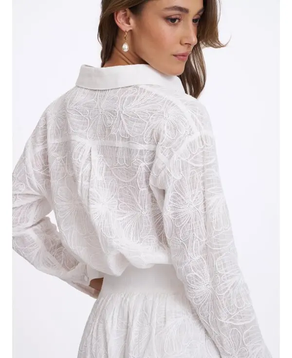 MISS CIRCLE NEW YORK Quintina Embroidered Cotton Gauze Button-down Shirt