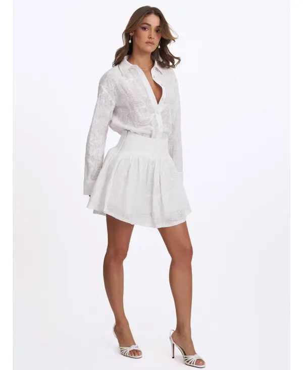 MISS CIRCLE NEW YORK Quintina Embroidered Cotton Gauze Button-down Shirt