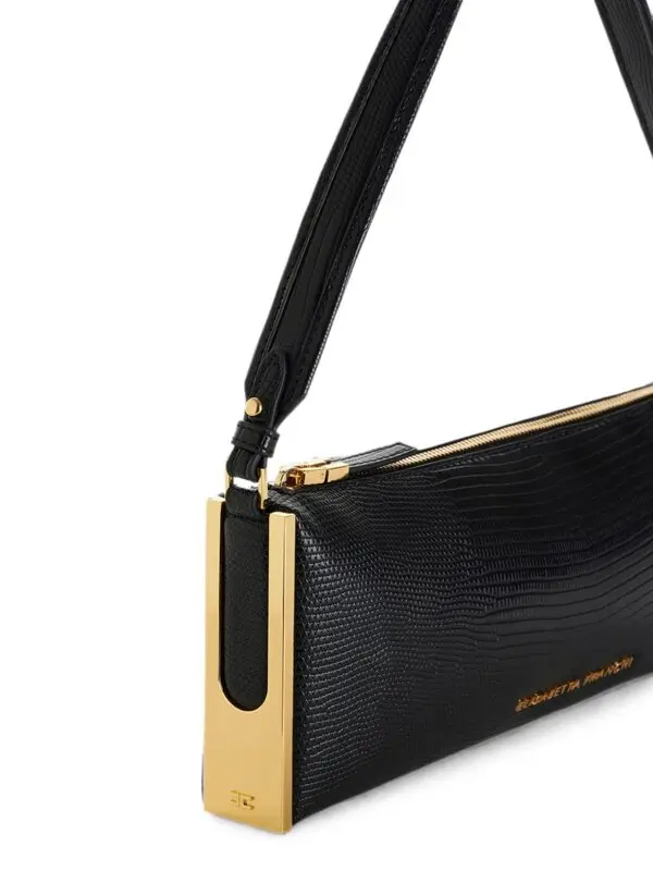 Elisabetta Franchi Faux Leather Shoulder Bag With Lizard Print - Black
