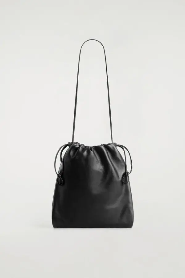 Cos Drawstring Crossbody Bag Leather - Black