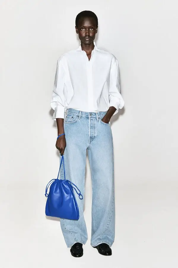 Cos Drawstring Crossbody Bag Leather - Blue