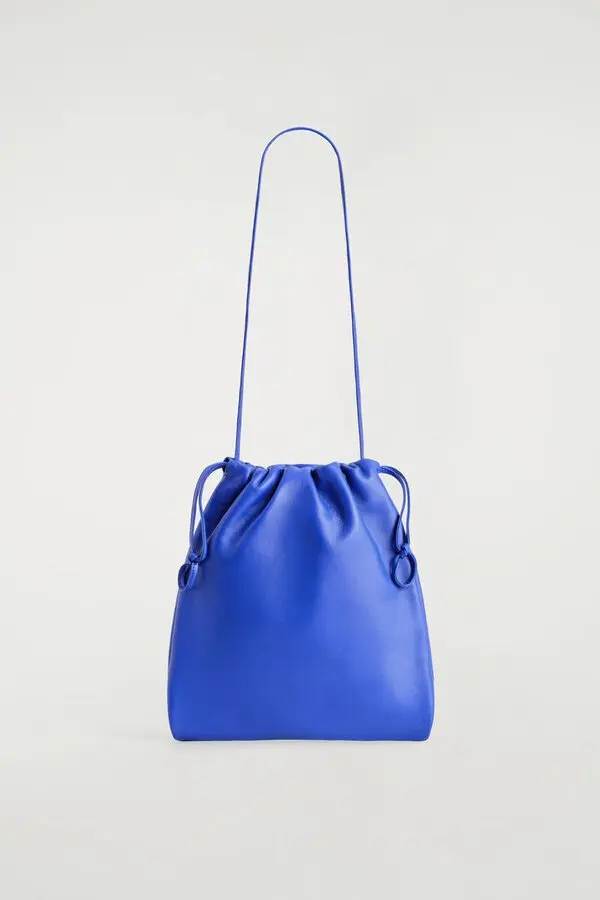 Cos Leather Drawstring Crossbody Bag - Blue