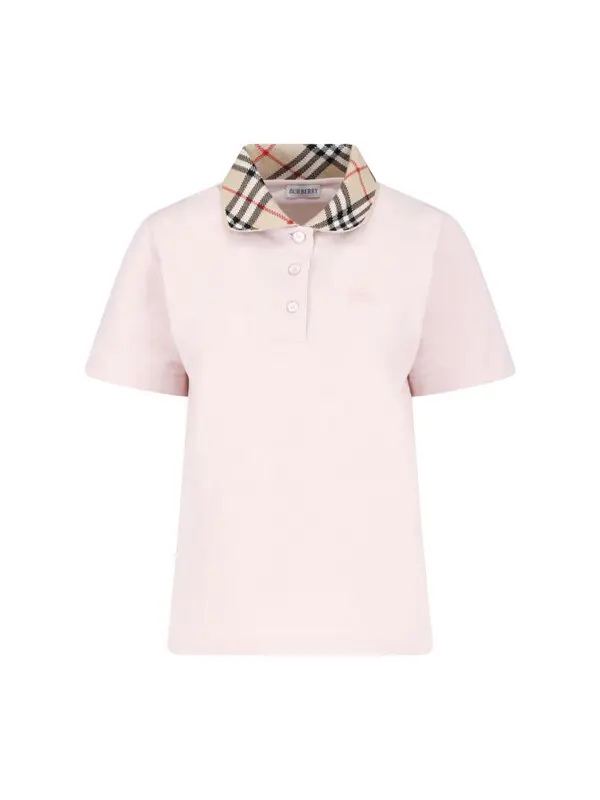 Burberry Cotton Polo Shirt With Check Collar - Pink