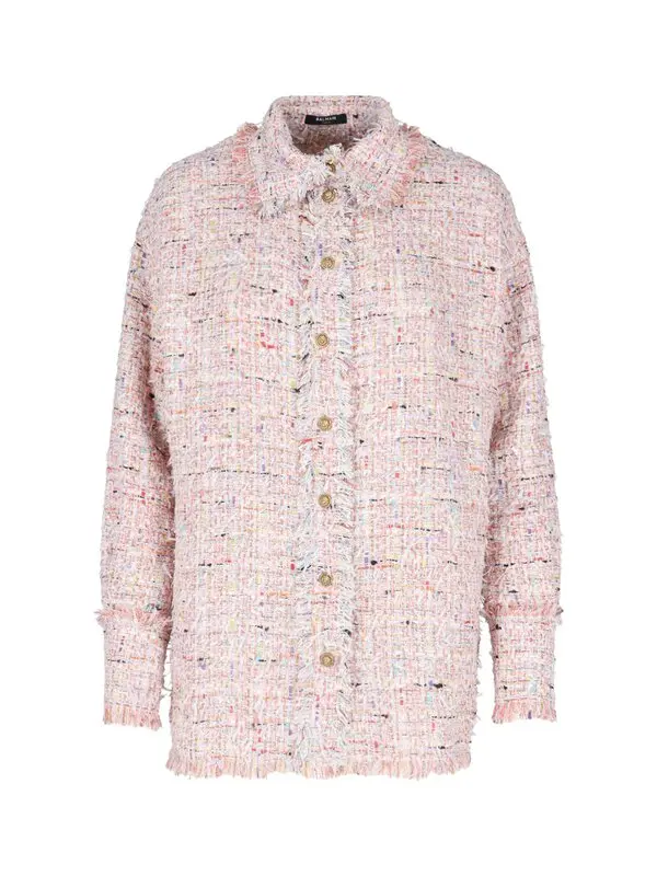 Balmain Textured Button-up Shirt With Fringe Detail - Multicolor
