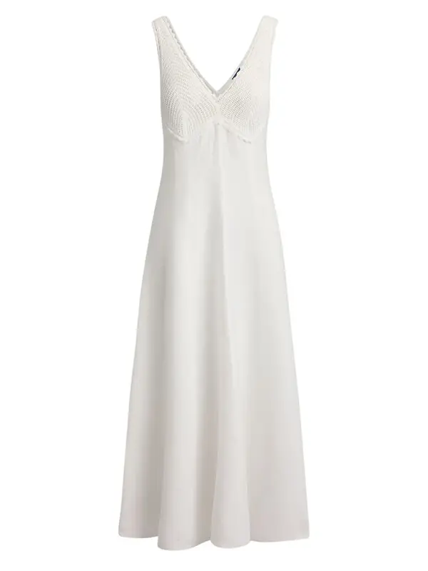 Ralph Lauren Sleeveless Crochet-trim V-neck Maxi Dress