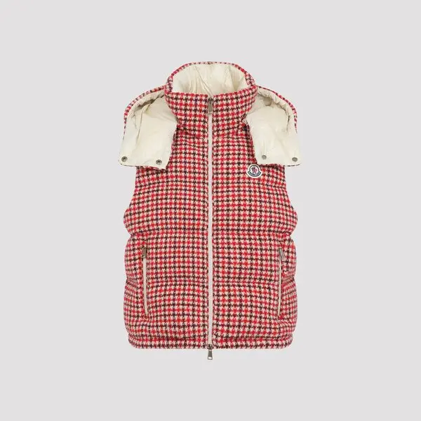 Moncler Quilted Wool Houndstooth Vest - Red