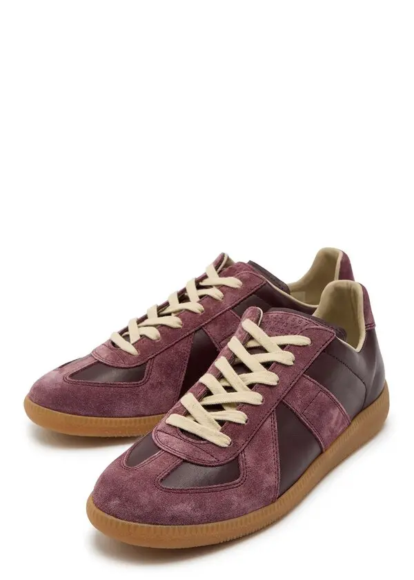 MAISON MARGIELA Replica Panelled Leather And Suede Sneakers - Burgundy