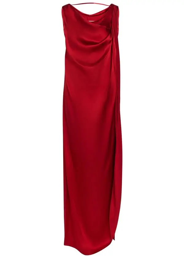 MAISON MARGIELA Draped Satin Maxi Dress - Dark Red