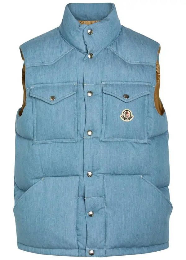 Moncler Logo-appliquéd Padded Denim Gilet - Light Blue