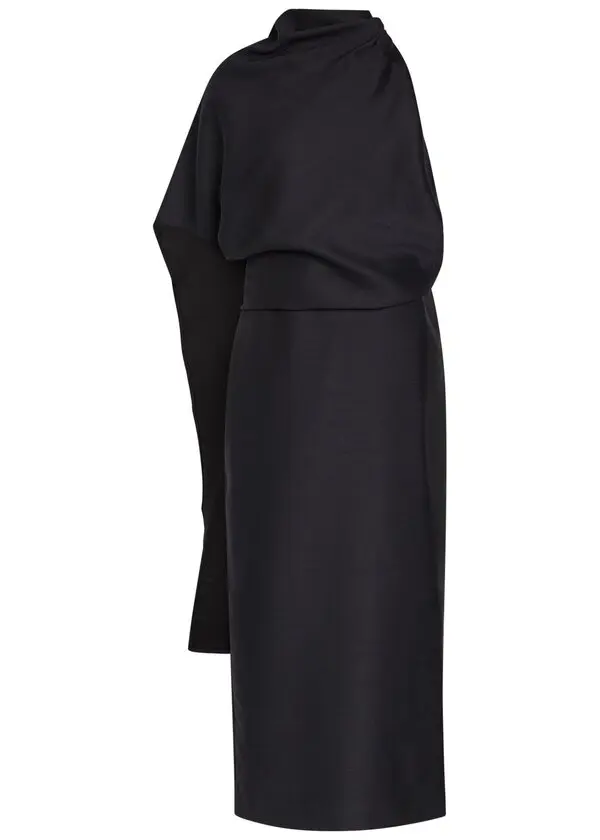 RÓHE Draped Woven Midi Dress - Black