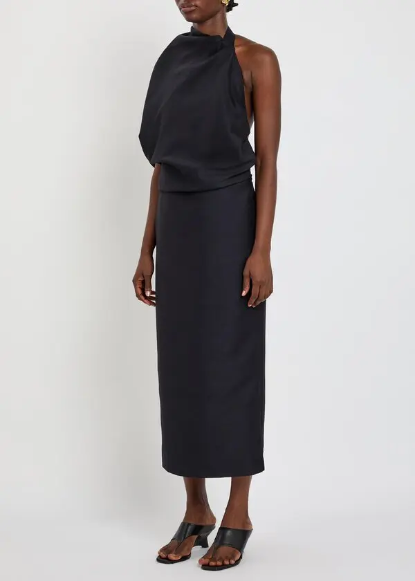 RÓHE Draped Woven Midi Dress