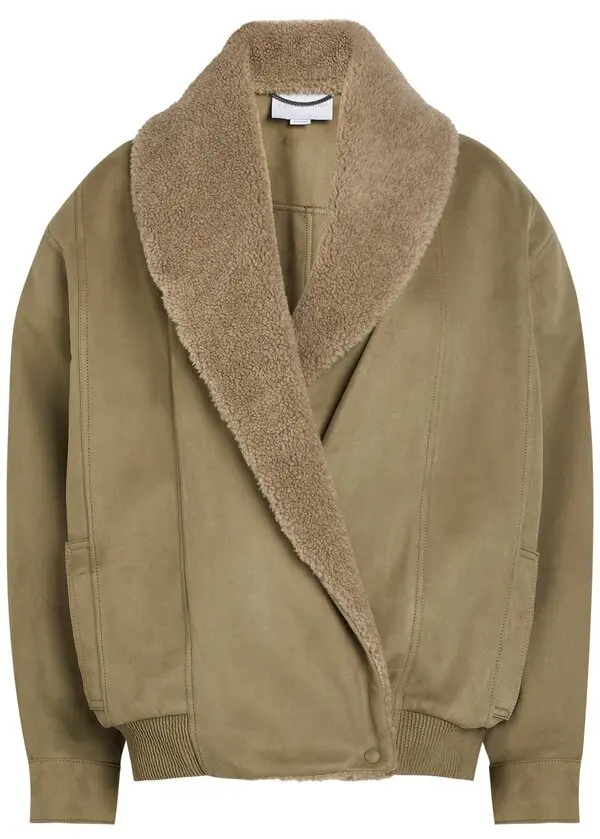 Stella McCartney Plush-trim Wrap Faux Suede Jacket - Brown