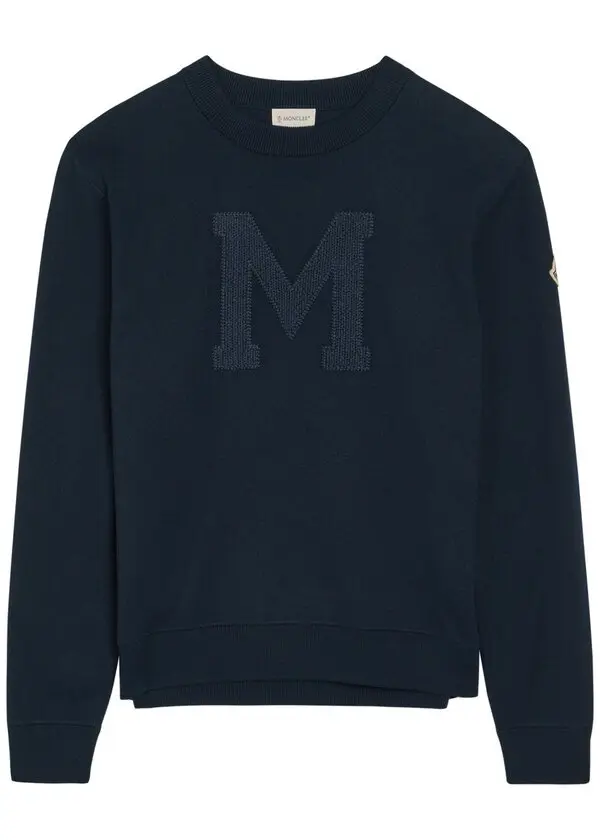 Moncler Logo Embroidered Cotton-blend Jumper - Blue