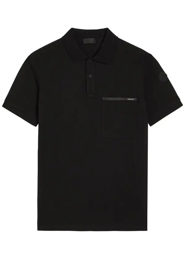 Moncler Logo-appliquéd Piqué Cotton Polo Shirt - Black
