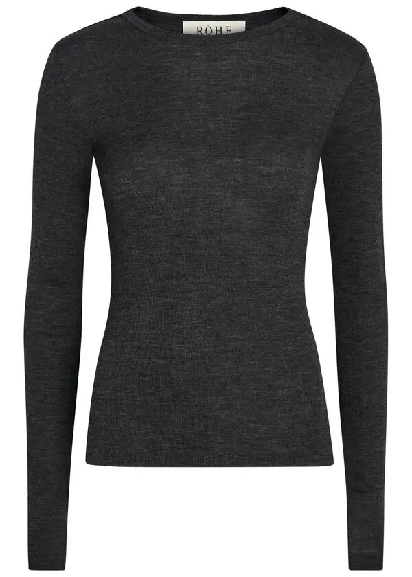 RÓHE Melange Knit Long Sleeve Wool Top - Black