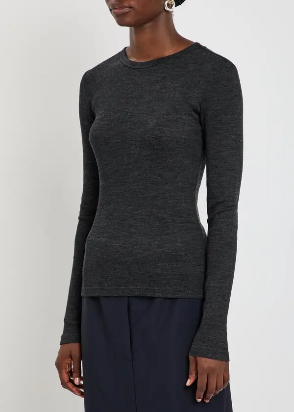 RÓHE Melange Knit Long Sleeve Wool Top