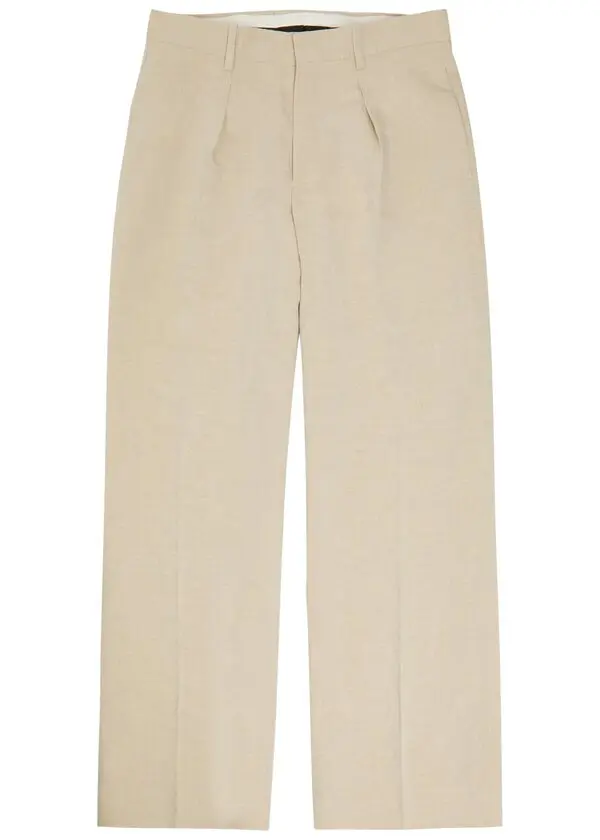 JW Anderson Pleated Wide-leg Linen-blend Trousers - Natural