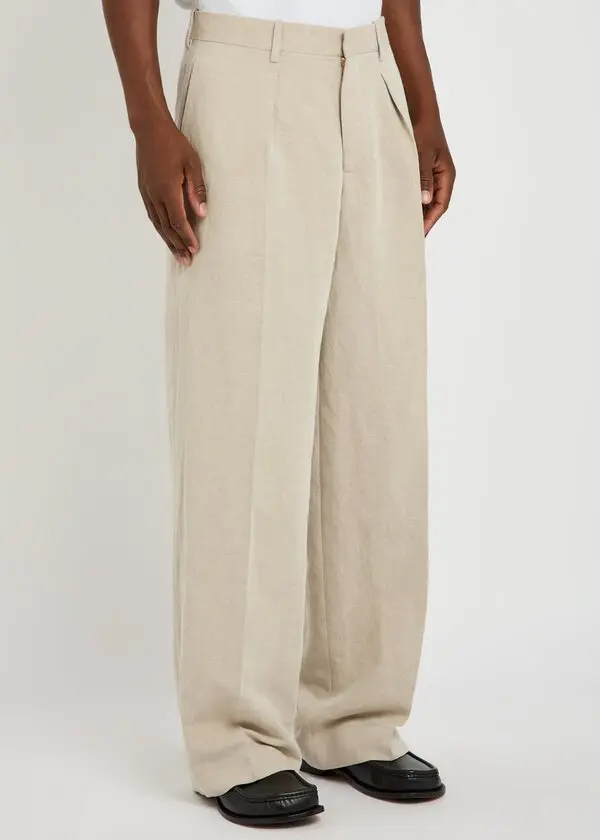 JW Anderson Pleated Wide-leg Linen-blend Trousers