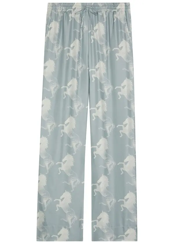 Stella McCartney Printed Wide-leg Silk Trousers - Blue