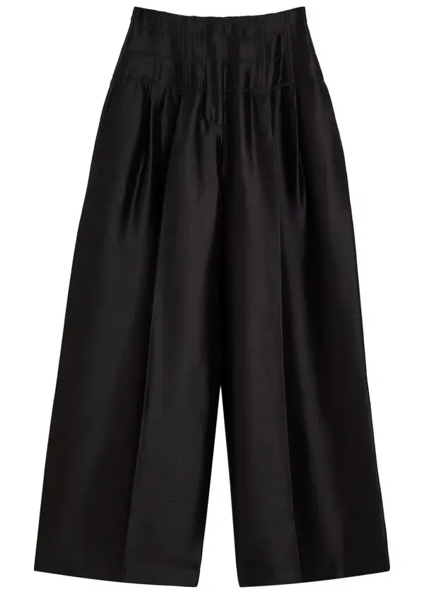 HEIRLOME Condesa Pleated Wide-leg Silk Trousers - Black