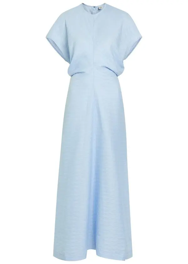 TOTEME Plissé Woven Midi Dress - Light Blue