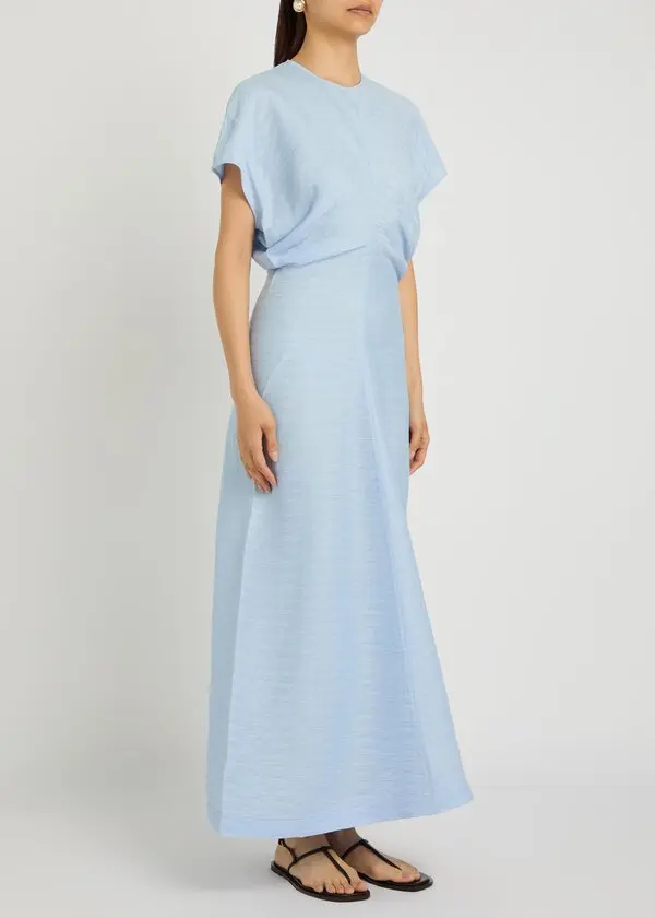 TOTEME Plissé Woven Midi Dress - Light Blue