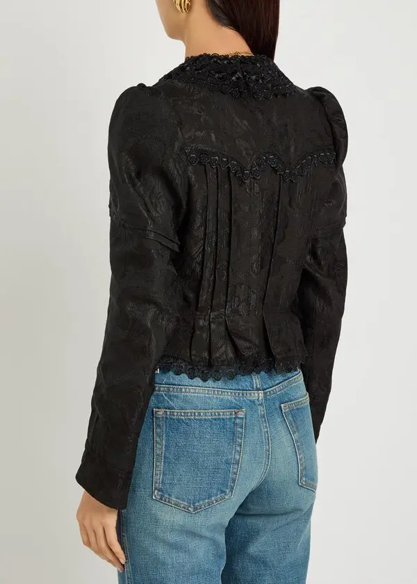 Chloé Floral Jacquard Lace-trimmed Cropped Jacket