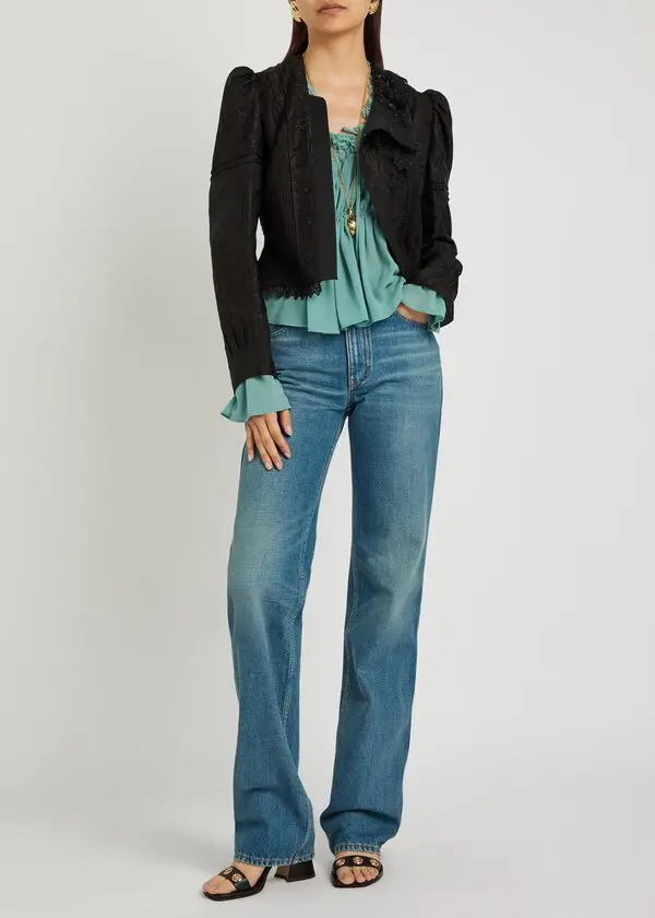 Chloé Floral Jacquard Lace-trimmed Cropped Jacket