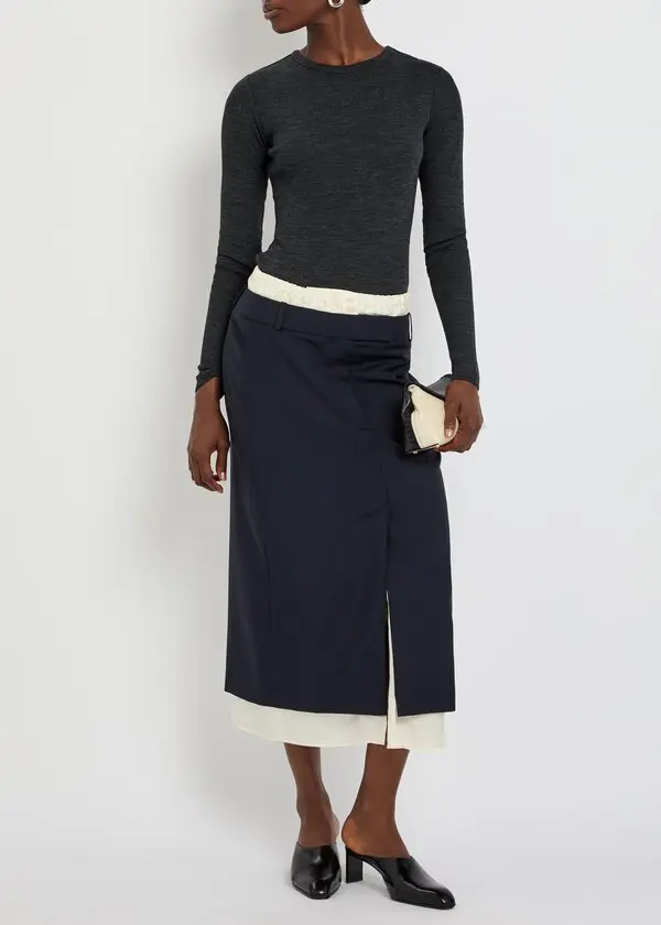 RÓHE Layered Wool Midi Skirt