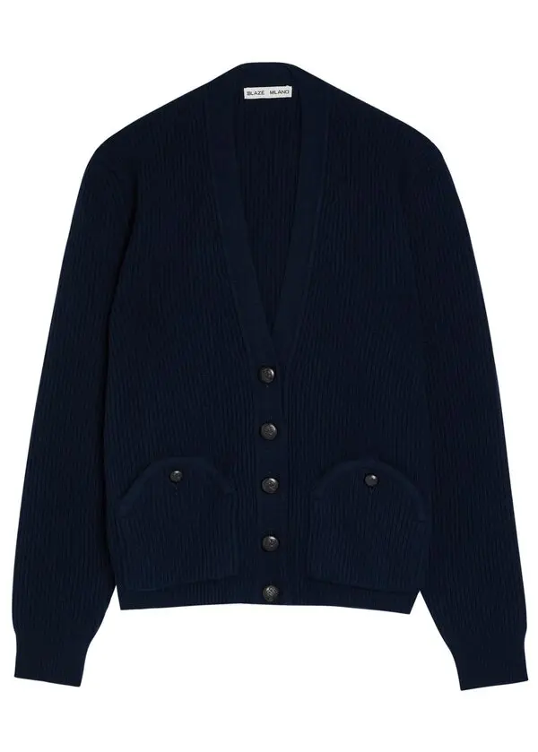 BLAZÉ MILANO Highland Wool And Cashmere-blend Cardigan - Navy
