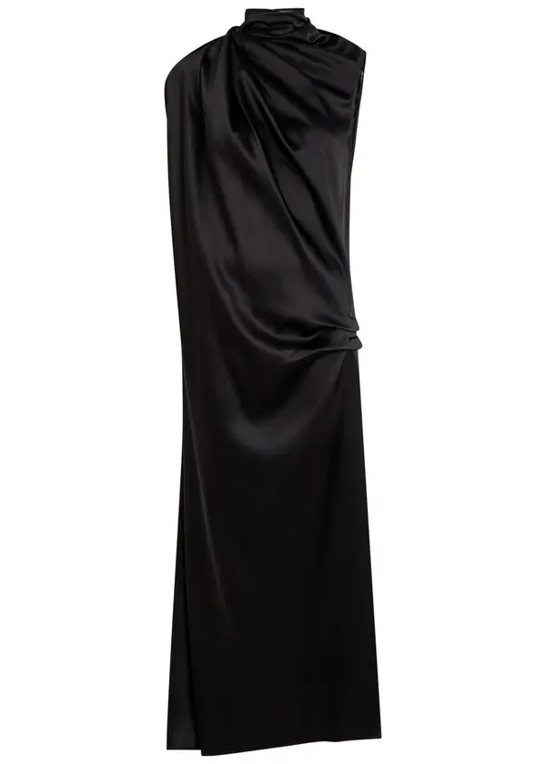 HEIRLOME Kate Draped Silk Midi Dress - Black
