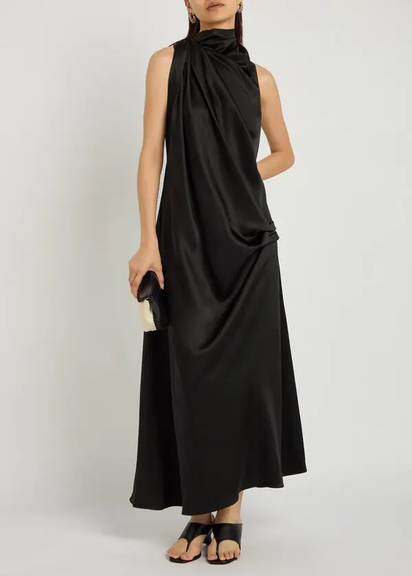 HEIRLOME Kate Draped Silk Midi Dress