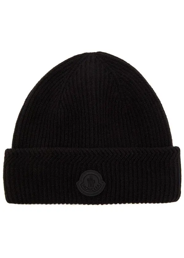 Moncler Ribbed Wool And Cashmere-blend Beanie - Black