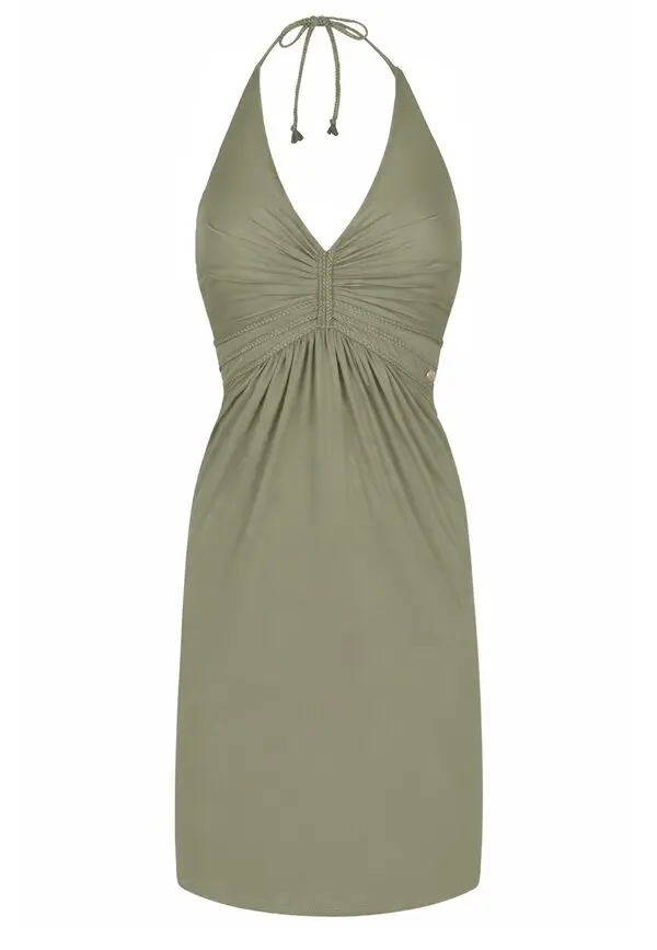 CHIC BY LIRETTE Korte Halter Jurk Natural Zeegroen