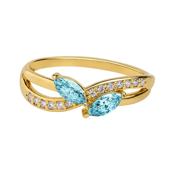 BELINDA JEWELZ Gold / Blue Aquamarine Marquise Bypass Birthstone Ring - Gold/blue