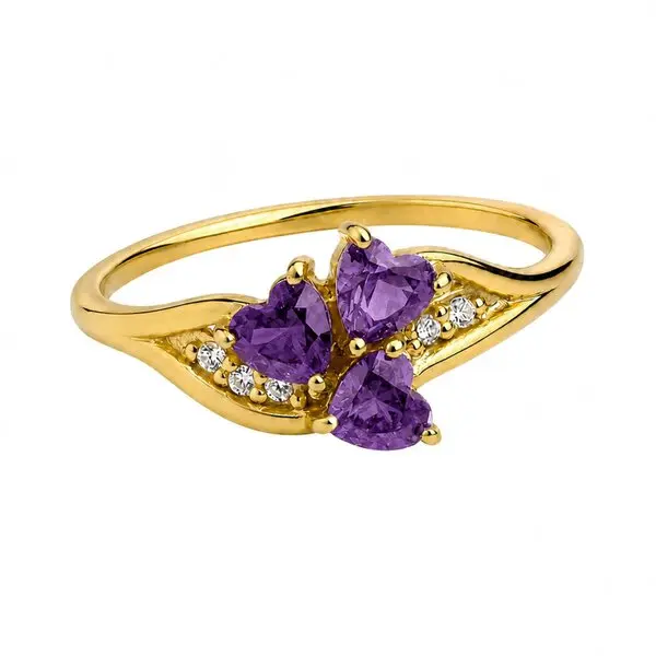 BELINDA JEWELZ Gold / Purple Amethyst Triple Heart Cluster Birthstone Ring - Gold/purple