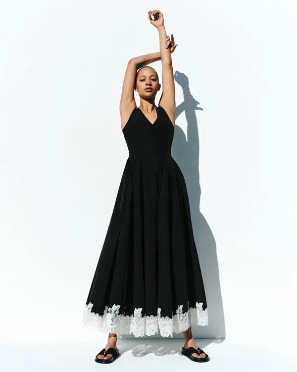 Simkhai Mira Faille Lace Fit & Flare Dress - Black